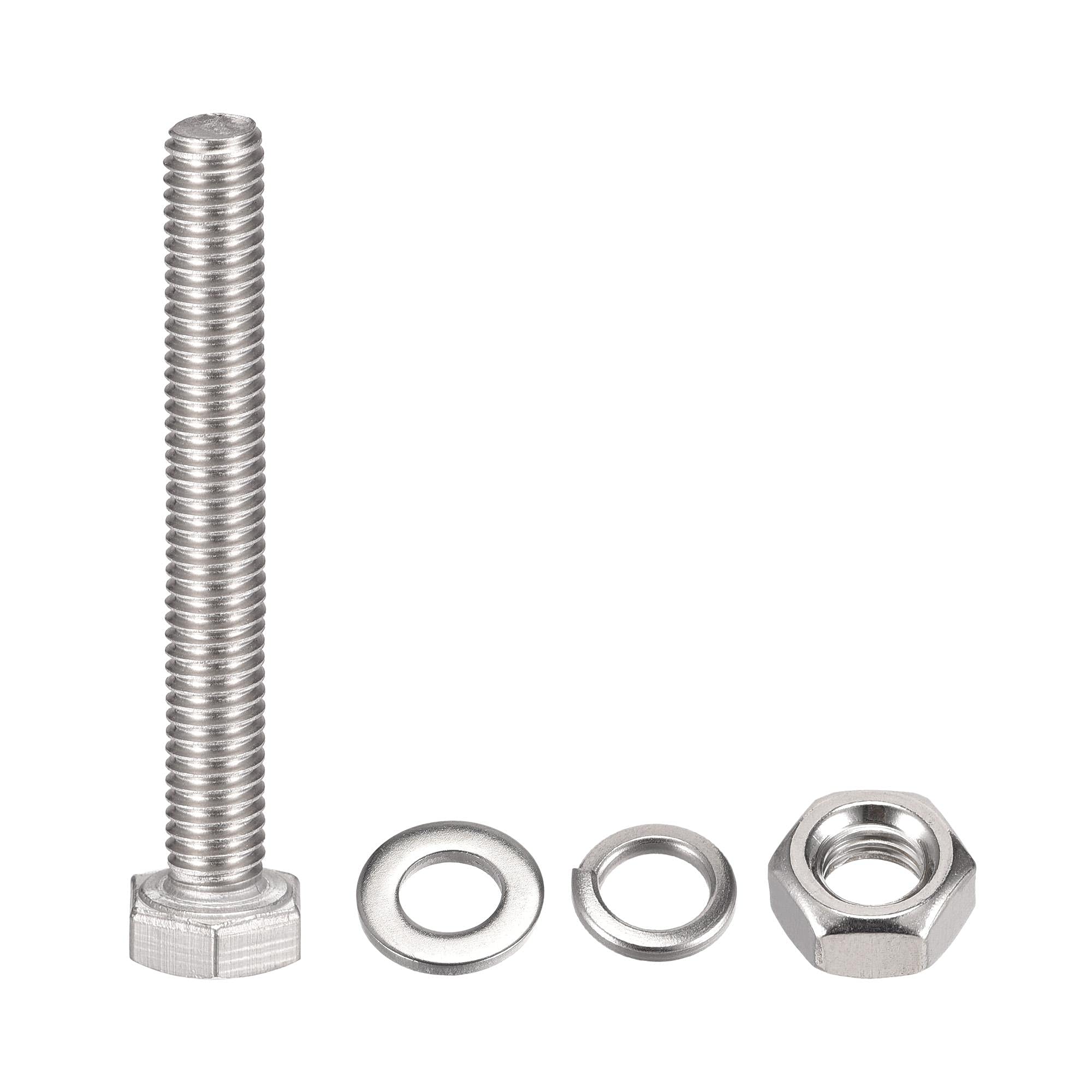 uxcell M6 x 50mm Hex Head Screws Bolts, Nuts, Flat & Lock Washers Kits, 304 Stainless Steel Fully Thread Hexagon Bolts 6 Sets