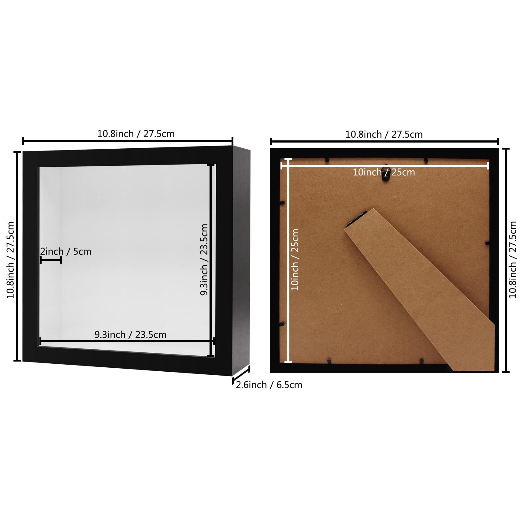 10x10 Black Shadow Box Frame, 3D Shadow Box Display Case, Memory Box for Baby Handprint & Footprint DIY Hand Foot Print 3D Plaster, Collections, Mementos, Collages(2 inch Depth)