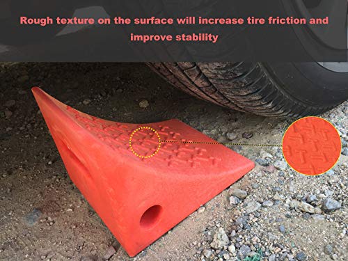 HOXWELL 2 Pack RV Leveling Blocks Wheel Chocks, Premium Heavy Duty Vehicle Wedge Design and Garage Grip Bottom for Travel Trailers, Camper, Truck, Car and ATV Orange 2 Pack