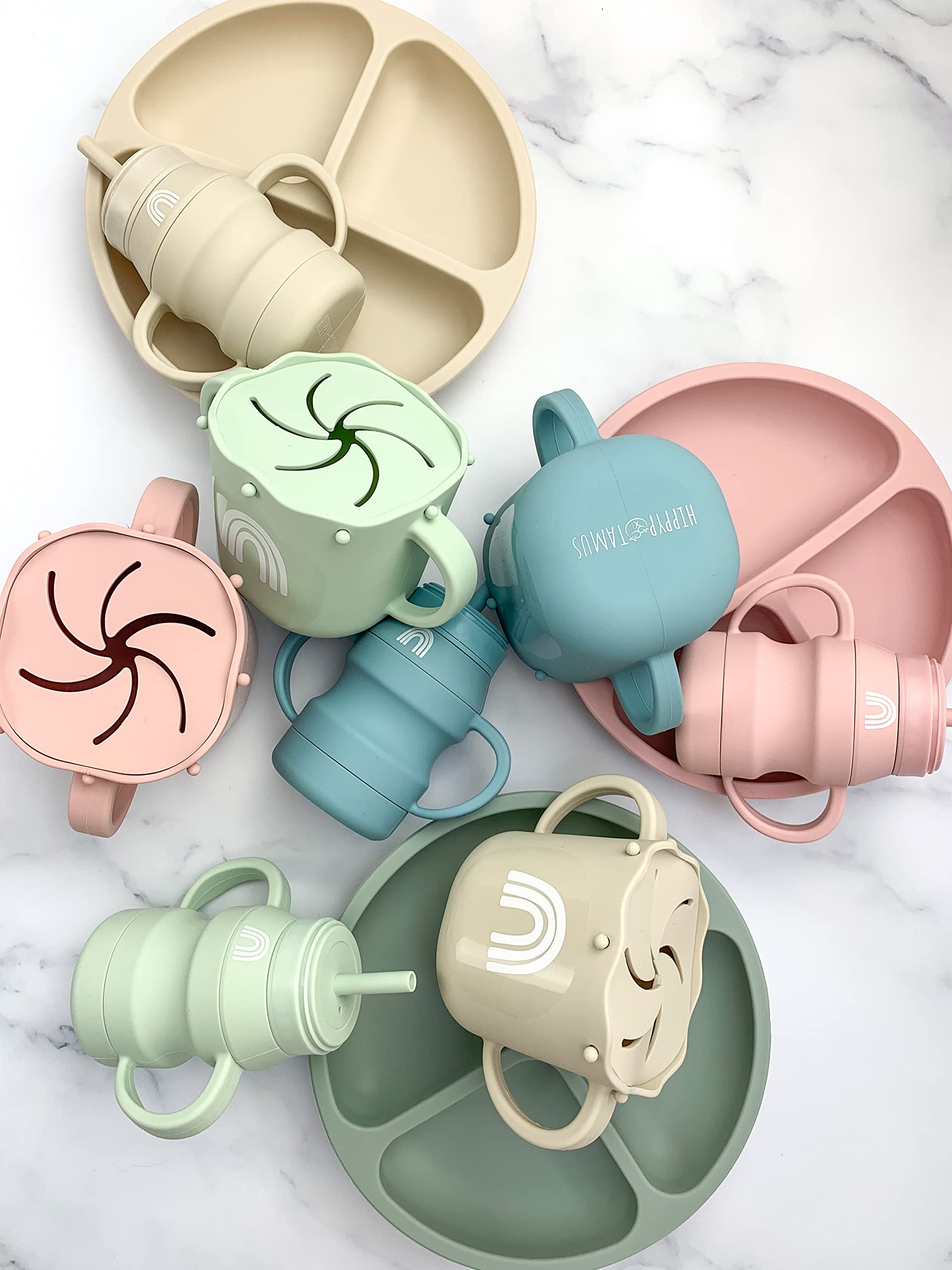 Hippypotamus Silicone Transition Cups - Small Baby/Toddler Cups With Straws & Lids - Removable Handles - Set of 2 (Blush/Nude)