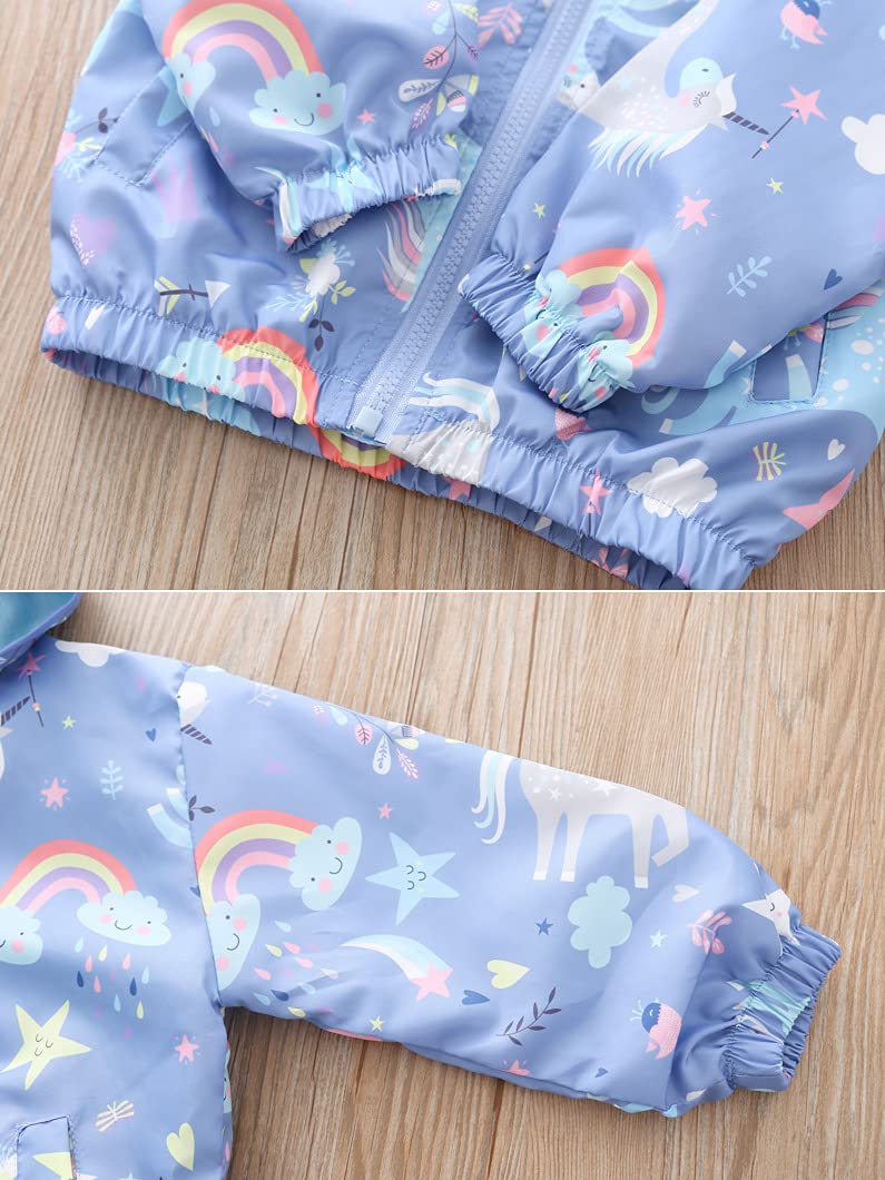 Little Girls Unicorn Cotton Hoodies Zipper Jackets Raincoat Fall Windbreaker for Kids Size 4 5 T