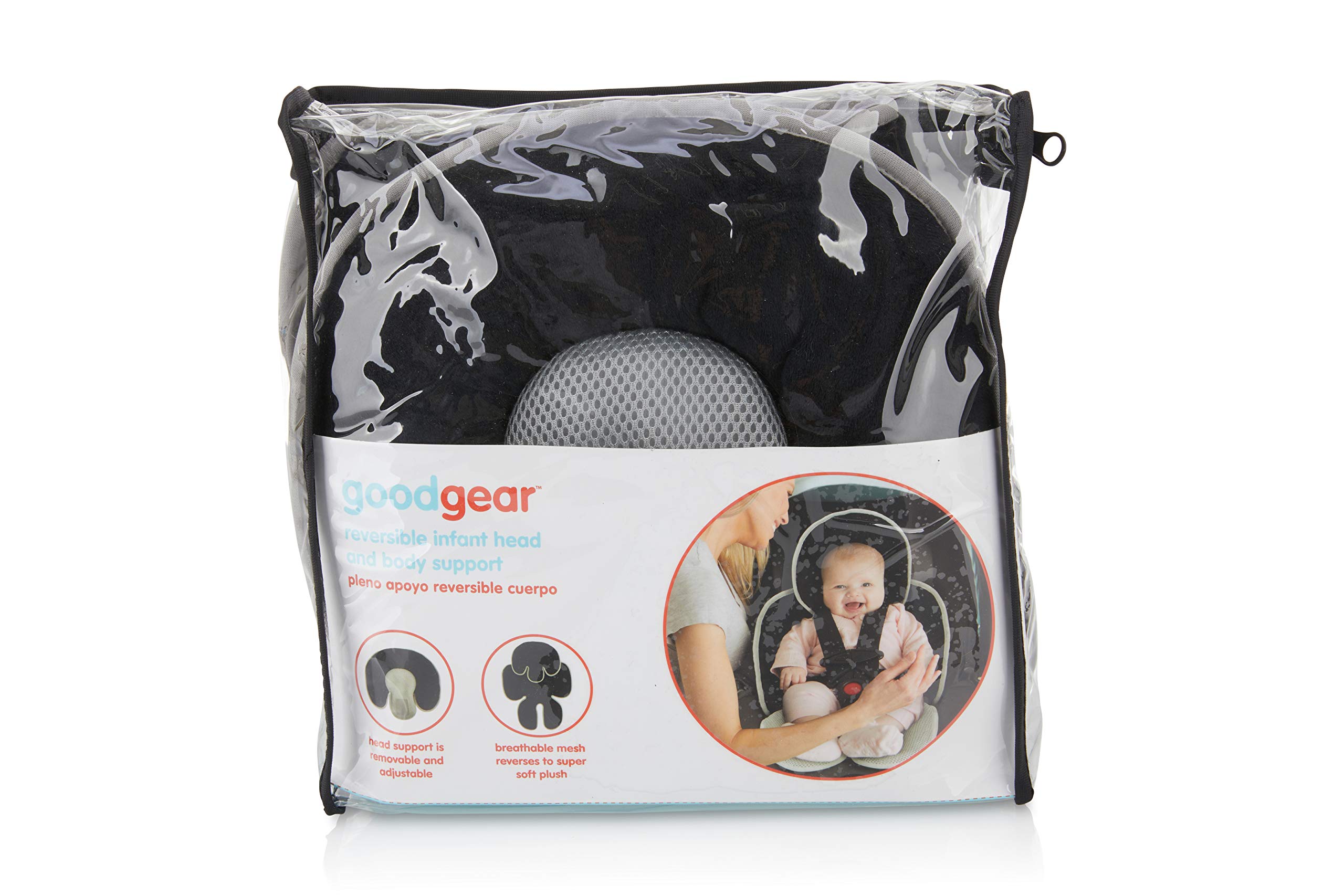 Good Gear Baby's Full Body Support Pillow, Newborn Infant Reversible Head, Neck, and Legs Protection for Car Seat, Stroller, Booster Seat - Black