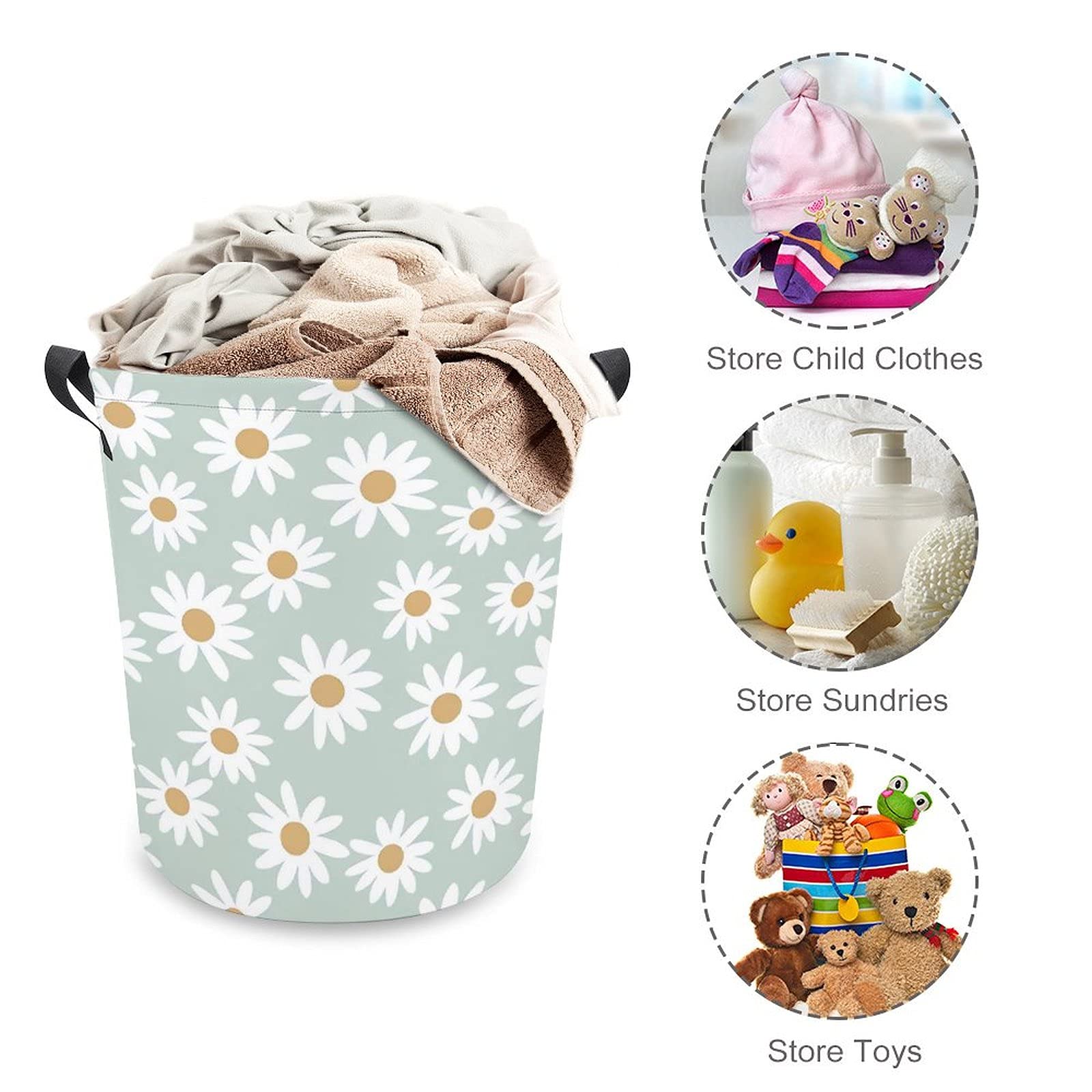 Clothes Basket Laundry Hamper with Handles Daisy Print Storage Organizer Perfect for Kids Boys Girls Toys Room, Bedroom, Nursery,Home,Gift Basket