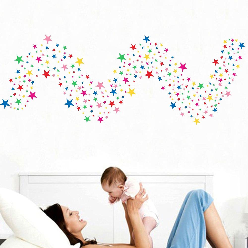 ANFRJJI Colorful Star Wall Sticker - Colorful Star Wall Decal - Colorful Star Wall Art - PVC Removable Wall Decor for Kids Room - Rainbow Colors Primary 6 Colors Star Decals - 318 piece Color Stars