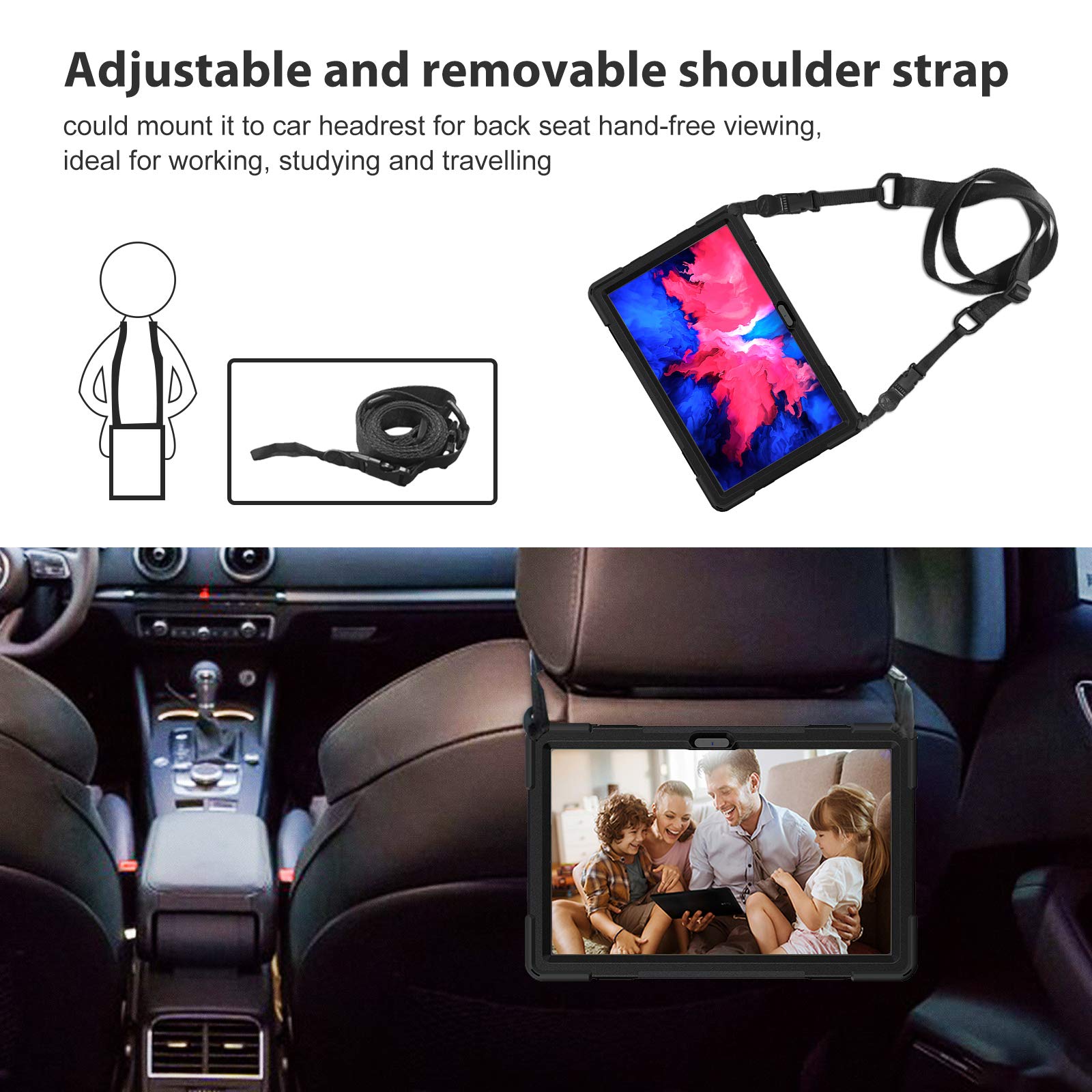 ProCase for Lenovo Tab P11 Plus 2021 / Tab P11 2020 11 inch Full HD Tablet, Heavy Duty Case with Hand Shoulder Strap, Shockproof Rugged Tough Case Protective Cover –Black