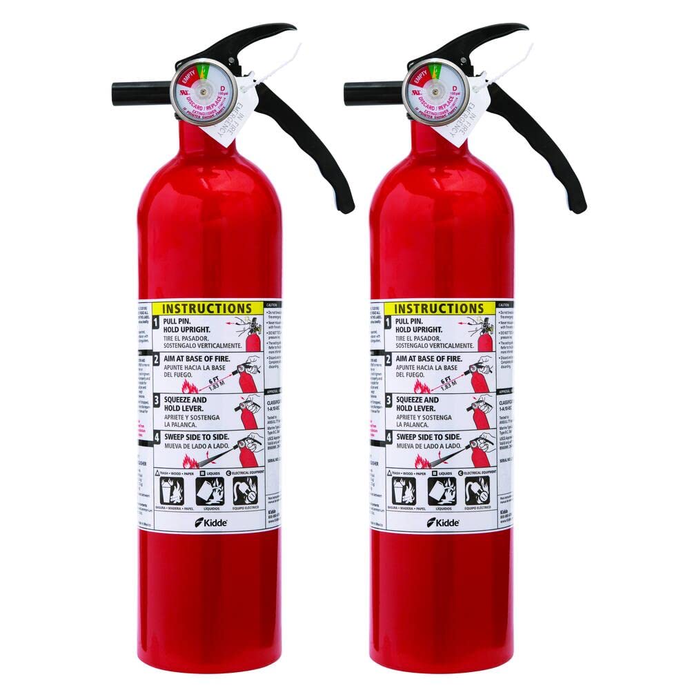 2 Set Kidde FA110 Multipurpose Fire Extinguishers 2 Pack - Red, (Rating 1-A:10-B:C) - Updated - Includes Custom Stickers (2)
