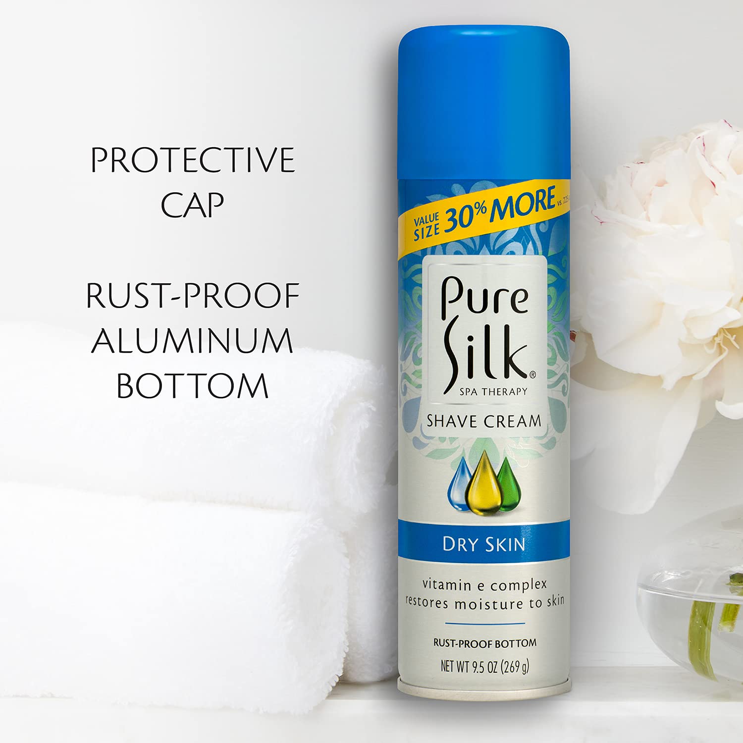 Value Size - Pure Silk Dry Skin Treatment Spa Therapy Shave Cream, 9.5 Ounces (Pack of 6)