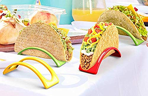 9pc Colorful Stackable ALAZCO Taco Holder Stand Server - For Soft & Hard Shell Taco - Backyard Party Picnic Fiesta (3 Red, 3 Green, 3 Yellow) BPA Free