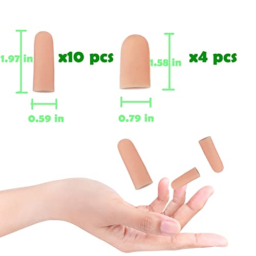 14 PCS Silicone Finger Cots, Gel Finger Protectors for Finger Tips, Soft Reusable Finger Caps Great for Trigger Finger, Hand Eczema, Finger Cracking, Finger Arthritis