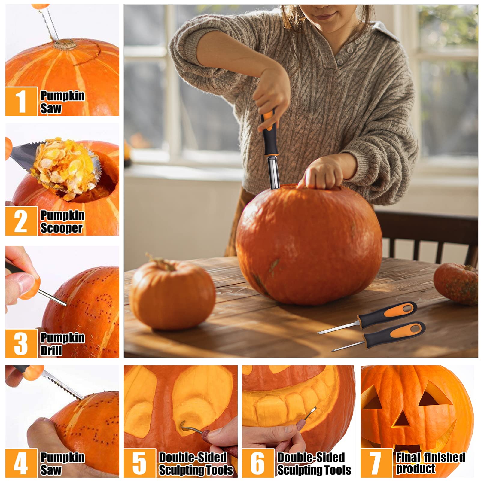 Halloween Pumpkin Carving Tools Kit - 11 PCS Professional Heavy Duty Stainless Steel Pumpkin Carving Tools with Carrying Case for Kids Adults Sculpting Jack-O-Lanterns