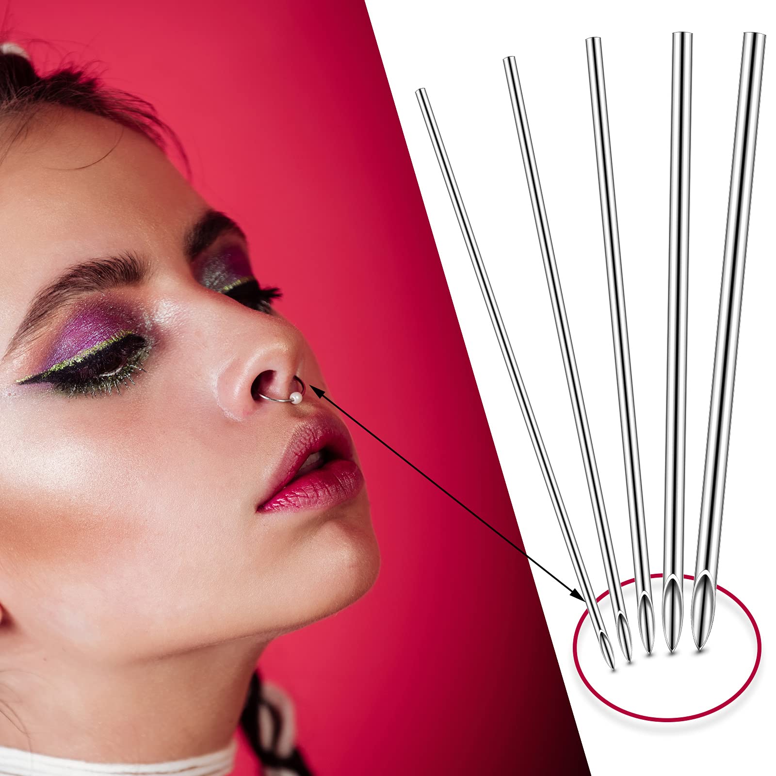 Honoson 100 Pcs Ear Nose Body Piercing Needles Mix Size 12G 14G 16G 18G 20G Stainless Steel Piercing Jewelry Kit and 1 Pcs Slotted Locking Pennington Forceps for Kit Supplies