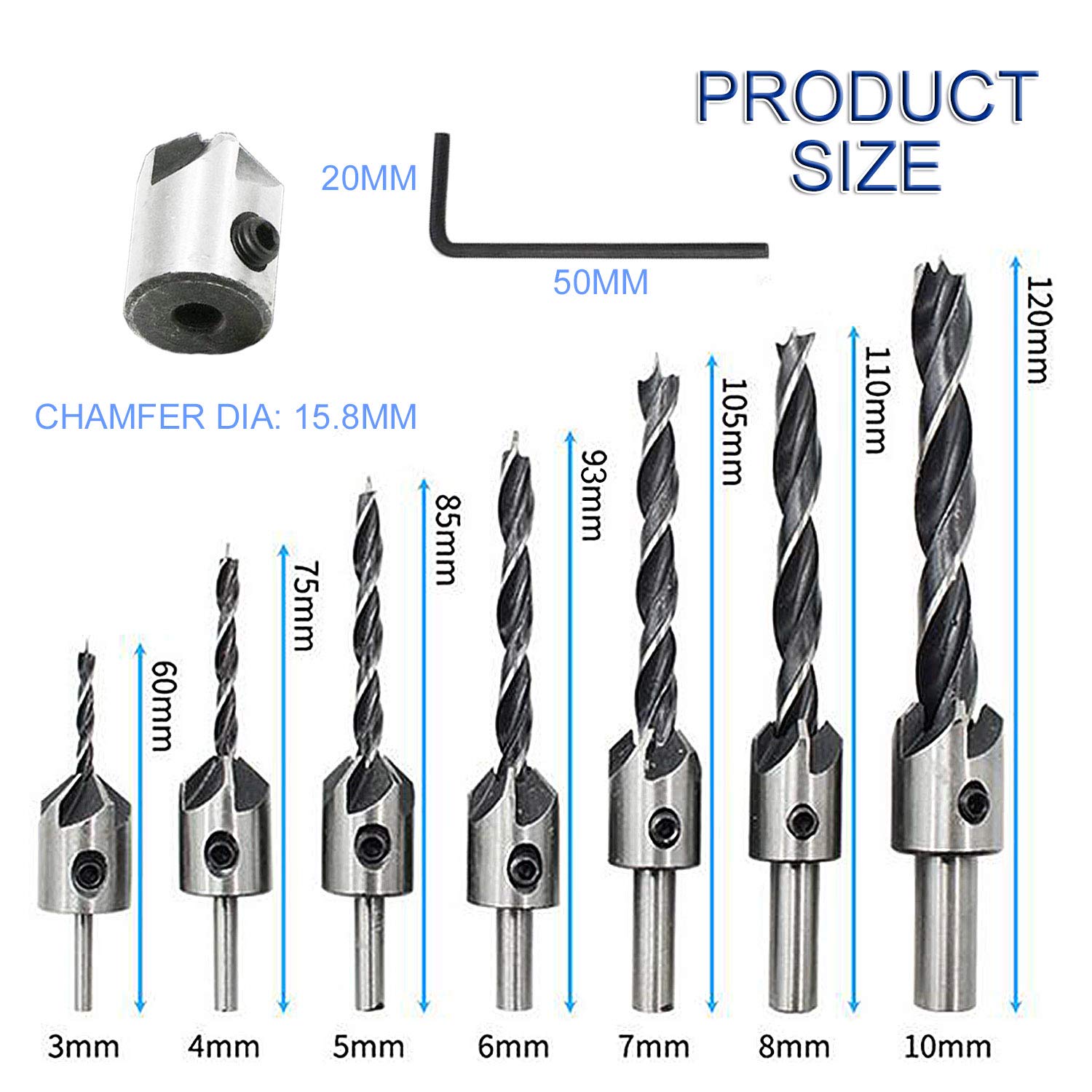 Combination Drill and Tap Bit - M3-M10 Hex Shank HSS Deburr Countersink Bits Set, Quick Change Self-Centering Spiral Tapping Tool Kit for Tapping Wood, Plastic, Aluminum,6Pcs (7)
