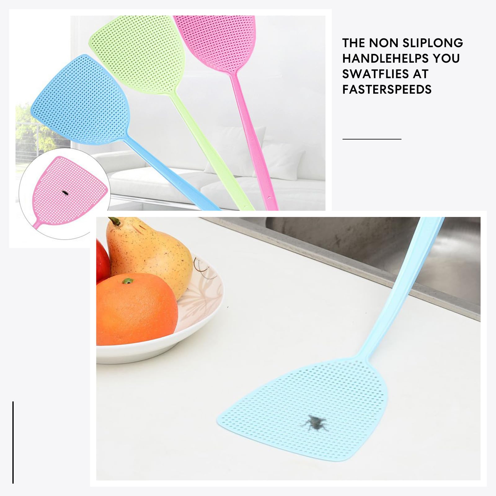 100 Pcs Fly Swatter Plastic Fly Swatters Heavy Duty Colorful Strong Flexible Manual Fly Swat Set Long Handle for Effective Flies and Mosquitoes Swatting Durable and Flexible Fly Swatters Set