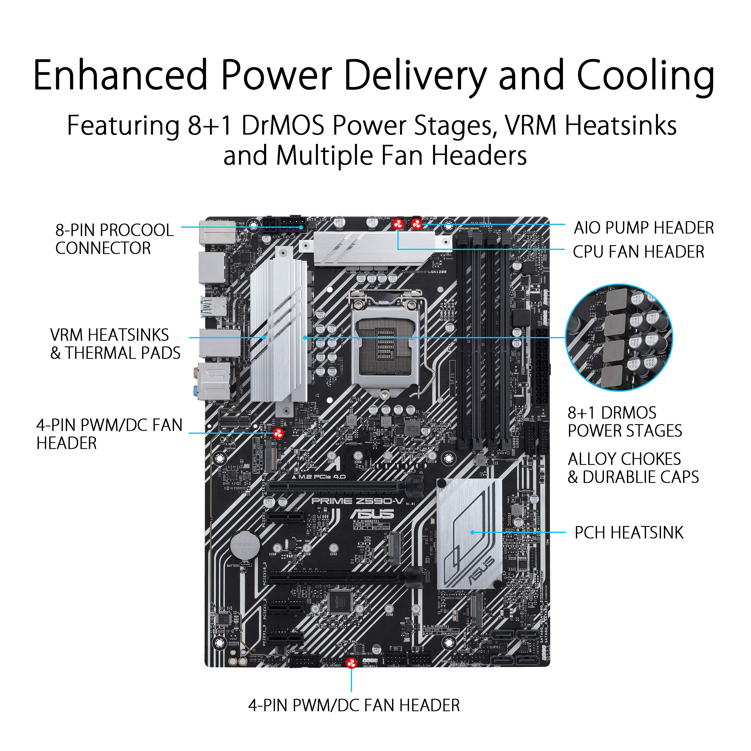 ASUS Prime Z590-V LGA 1200 (Intel® 11th/10th Gen) ATX motherboard (PCIe 4.0, 8+1 Power Stages, 3X M.2, 1Gb LAN,SPI-TPM header, Thunderbolt™ 4 support, Aura Sync RGB)