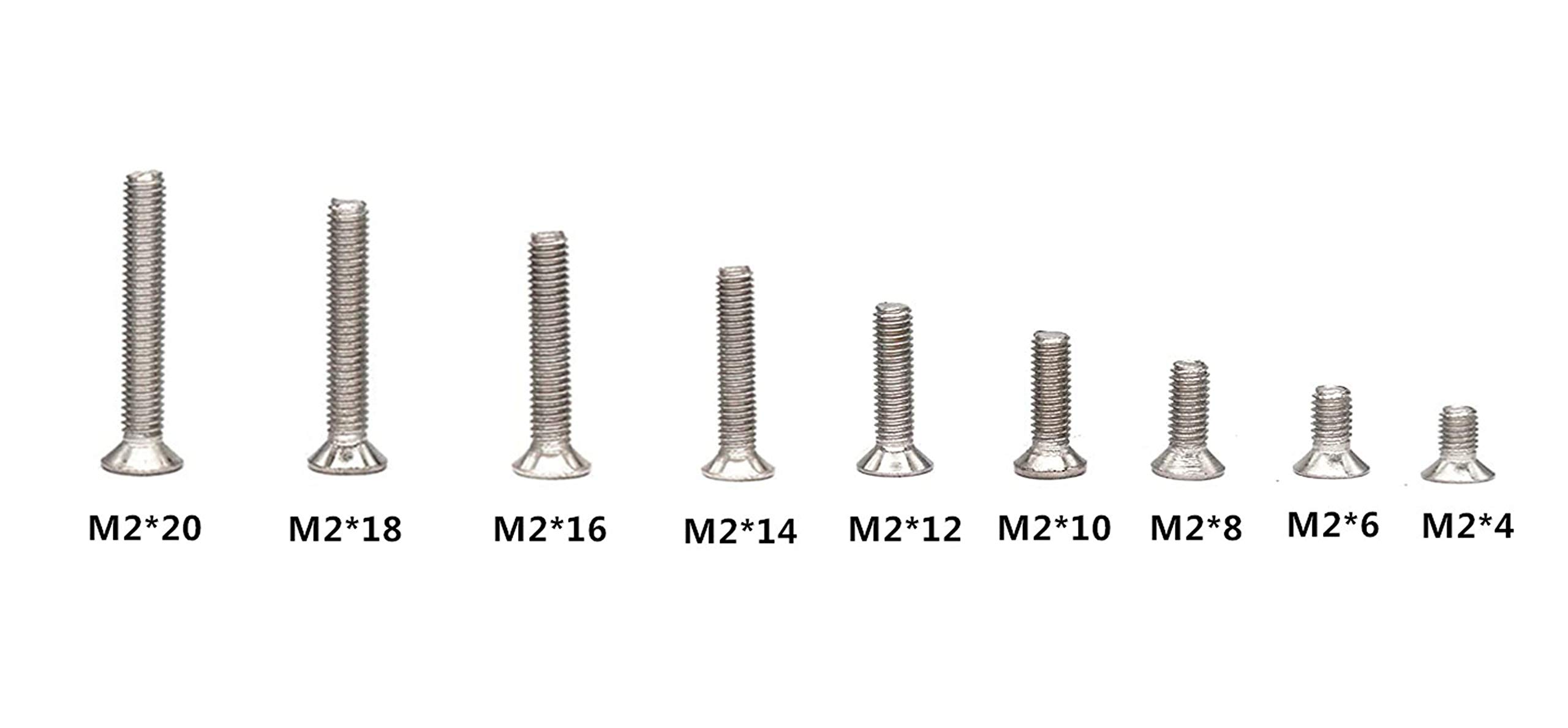 Guard4U 300Pcs Metric M2 Stainless Steel Phillips Countersunk/Flat Head Machine Screws Nuts Assortment Kit- M2x 4mm/ 6mm/ 8mm/ 10mm/ 12mm/ 14mm/ 16mm/ 18mm/ 20mm