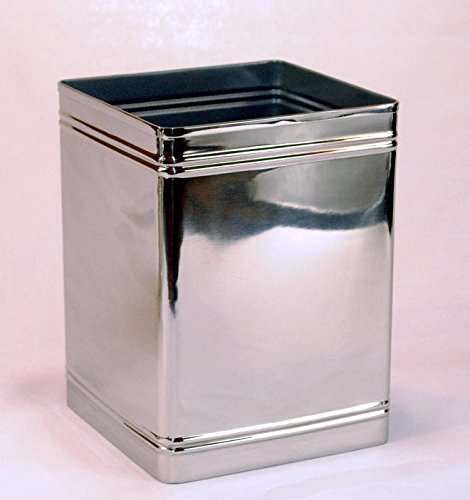 3SCompany Square Ribs Shiny Waste Basket with Liner Heavy Gauge Stainless Steel Polished 4 quarts