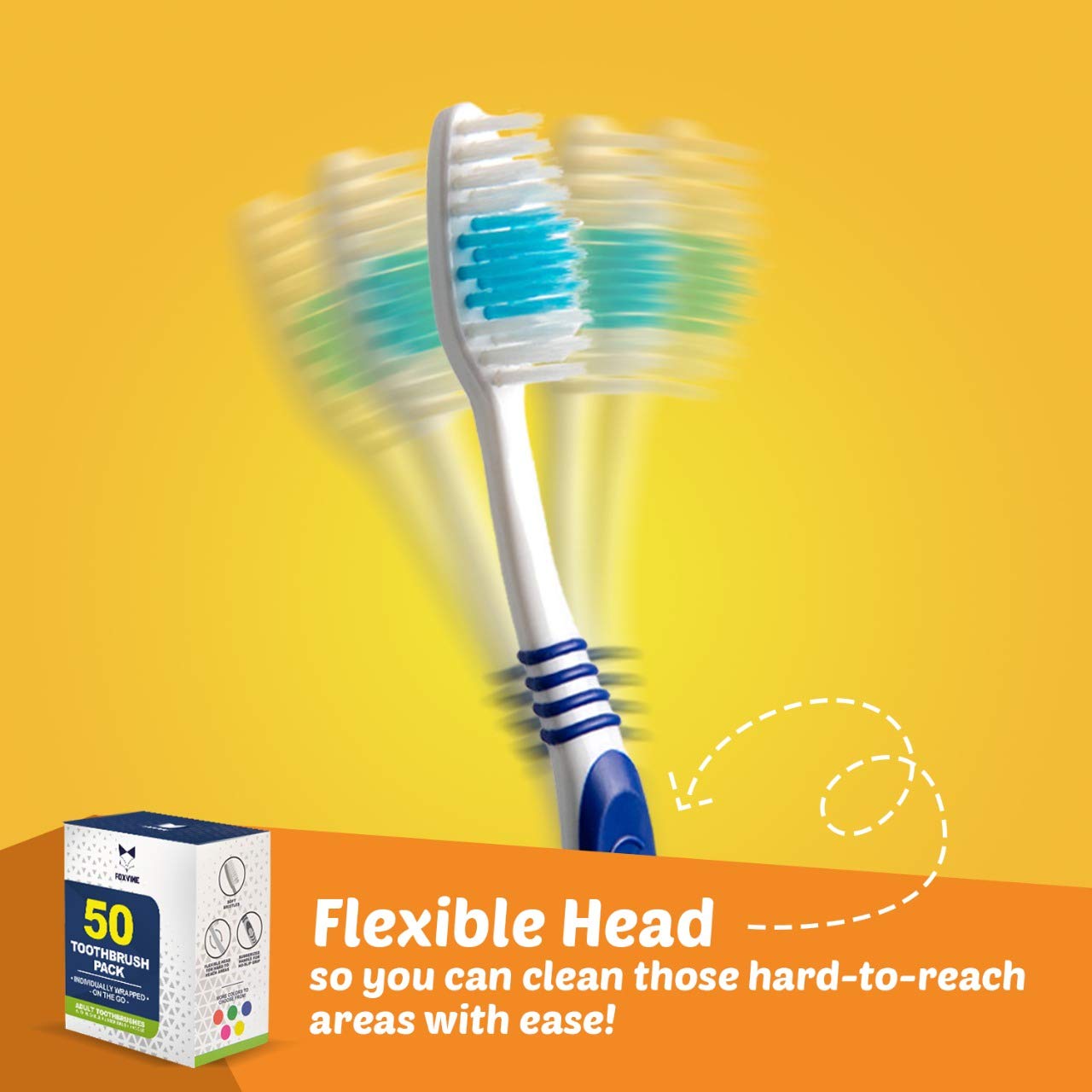 EcoFox Bulk Toothbrushes 50 Pack | Individually Wrapped Travel Toothbrush Set for Adults & Kids | Made with a Medium-Soft Large Brush Head | BPA-Free & Disposable!
