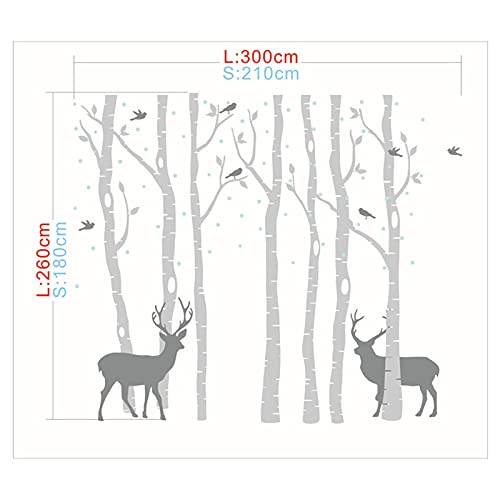 HOSNNER Deers Tree Wall Stickers - Forest Mural Wallpaper for Bedroom Kids Baby Nursery Vinyl Removable DIY Decals 82.7x70.9 inch Grey+Black