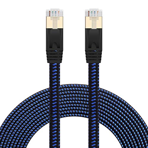 Cat 7 Ethernet Cable 75ft, Nylon Braided Heavy Duty High Speed Cat7 Cable Shielded Gigabit Flat Cat7 RJ45 LAN Cable Internet Network Patch Cord 10Gbps for Gaming PS4, Xbox One,Laptop,Modem, Router