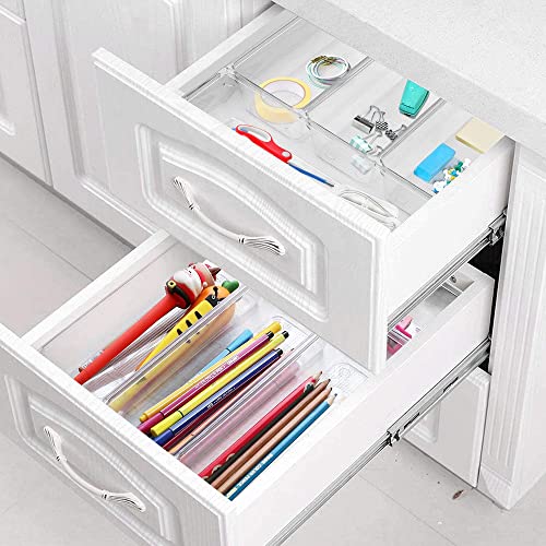 LotFancy Clear Plastic Drawer Organizers, 8 Pack, 9''×3''×2'' Storage Tray for Utensil, Cutlery in Kitchen, Bathroom, Cabinet Drawer, Makeup Vanity Bin Divider