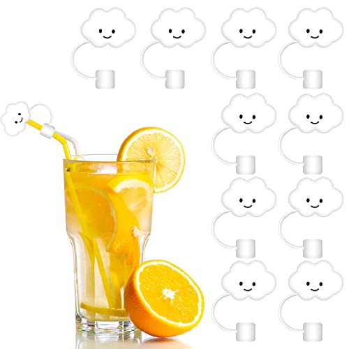 10 Pcs Cloud Shape Straw Covers, Straw Tips Cover Reusable Cloud Shape Straw Protector Straw Covers Cap Straw Protectors Cap Silicone Straw Cover for 6-8 mm Straws, White
