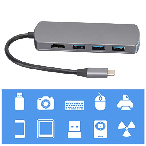 UBS Hub Extension, 6 in 1 USB3.0 Adapter Type C Multi‑Port USB C Expander Dock, to HDMI 4K Adapter Cable for Chrome Operating System/Windows7/8/10/XP/Linus/Vista