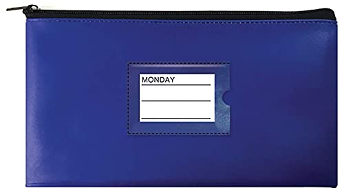 7 Pack, 7 days Zipper Security Bank Deposit Bag, Clear Window & 14 Insert Cards (Mon - Sun + Blank), by Better Office Products, Leatherette, 11.25" x 6.25", Cash Bag, Utility Pouch, Assorted 7 Colors