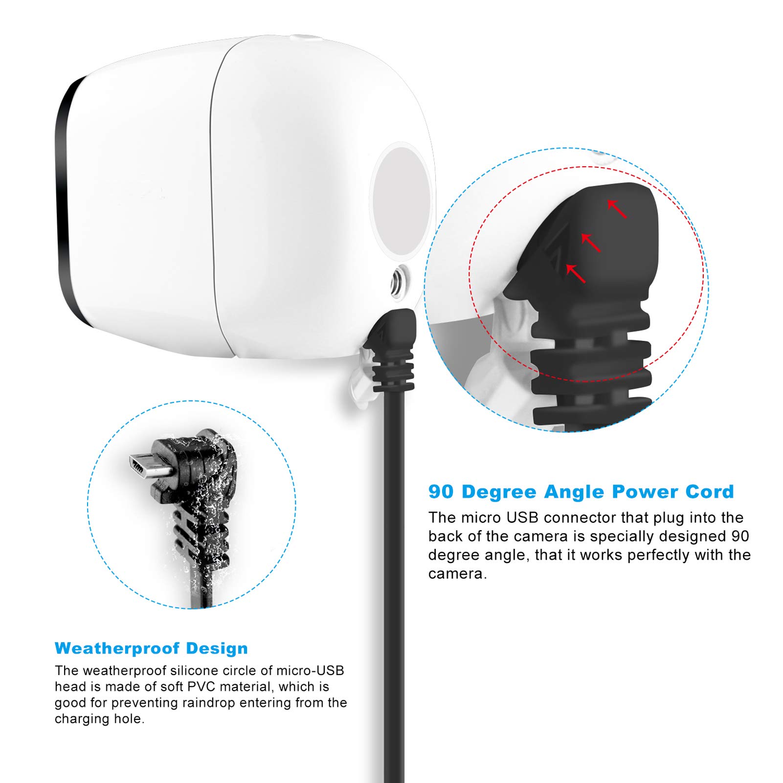 10FT Weatherproof Outdoor Power Cable for Arlo Pro and Arlo Pro 2 with Quick Charge 3.0 Power Adapter Compatible with Arlo Pro, Arlo Pro 2, Arlo Go, Other Home Camera (Micro USB), 1 Set, Black