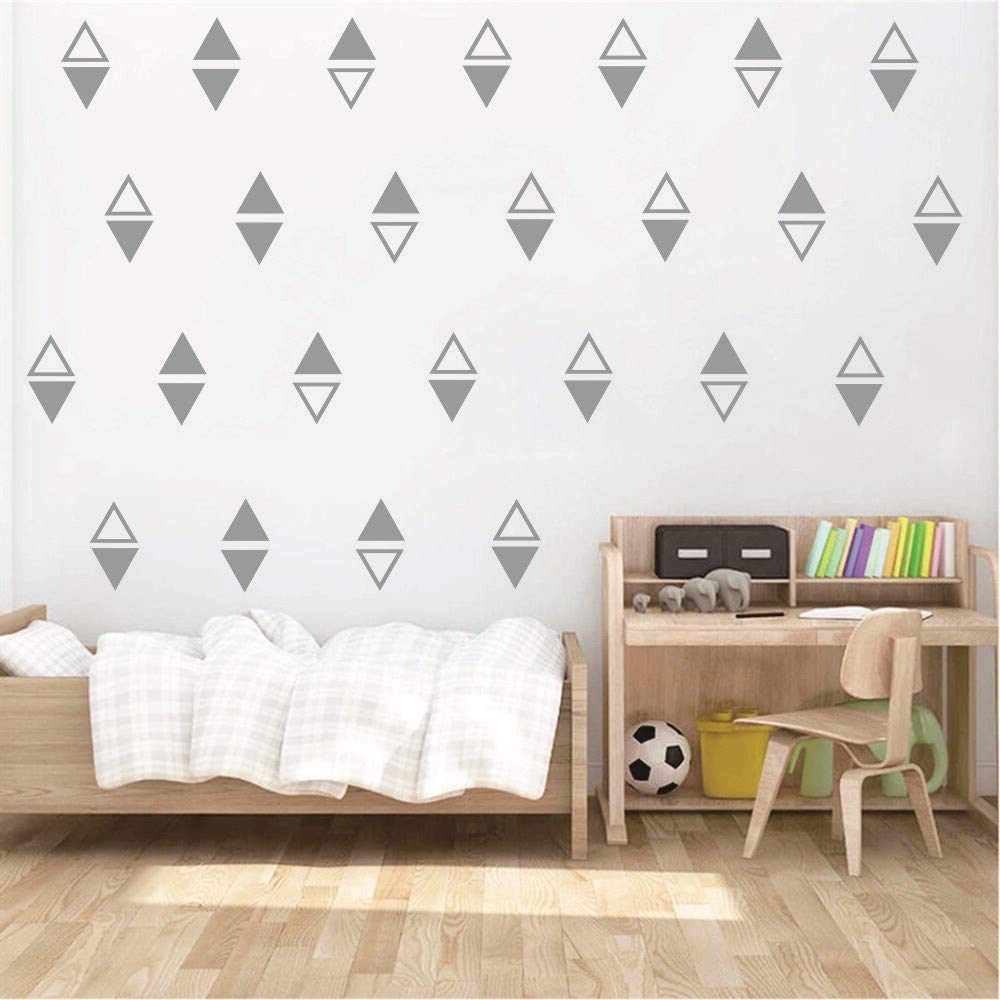 64pcs/ Set Triangles Wall Decor Sticker Solid Hollow Tribal Triangles Pattern Stickers Vinyl Kids Room Bedroom Wall Decal AM162 (Gray)