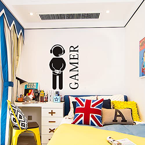 Gamer with Controller Wall Decal, Eat Sleep Game Boy Decal Wall Sticker, Vinyl Art Design Sticker Wall for Home, Playroom Bedroom Decoration Wallpaper (2)