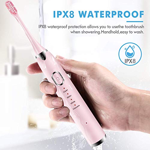 BTBSZ Sonic Electric Toothbrushes, Sonic Electric Toothbrushes Travel-Friendly Design 4 Modes 16 Gears with 4 Brush Heads USB Fast Charge Built-in Smart Timer for Adults and Kids