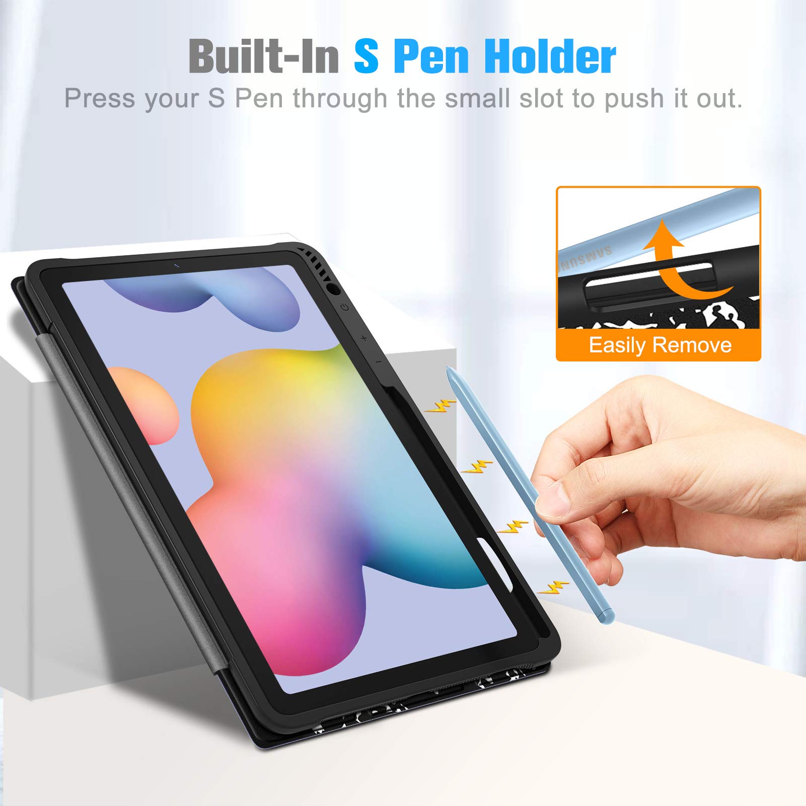 Fintie Slim Case for Samsung Galaxy Tab S6 Lite 10.4 Inch 2024/2022/2020 with Built-in S Pen Holder, Soft TPU Smart Stand Back Cover Auto Wake/Sleep, Composition