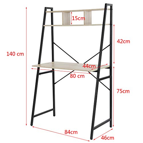 Desktop Computer Desk, Home Office Decor Ladder Desk Study Writing Table Computer Gaming Table Bedroom Laptop Table, Student Study Reading Writing Desk PC Laptop Table for Living Room (Khaki)