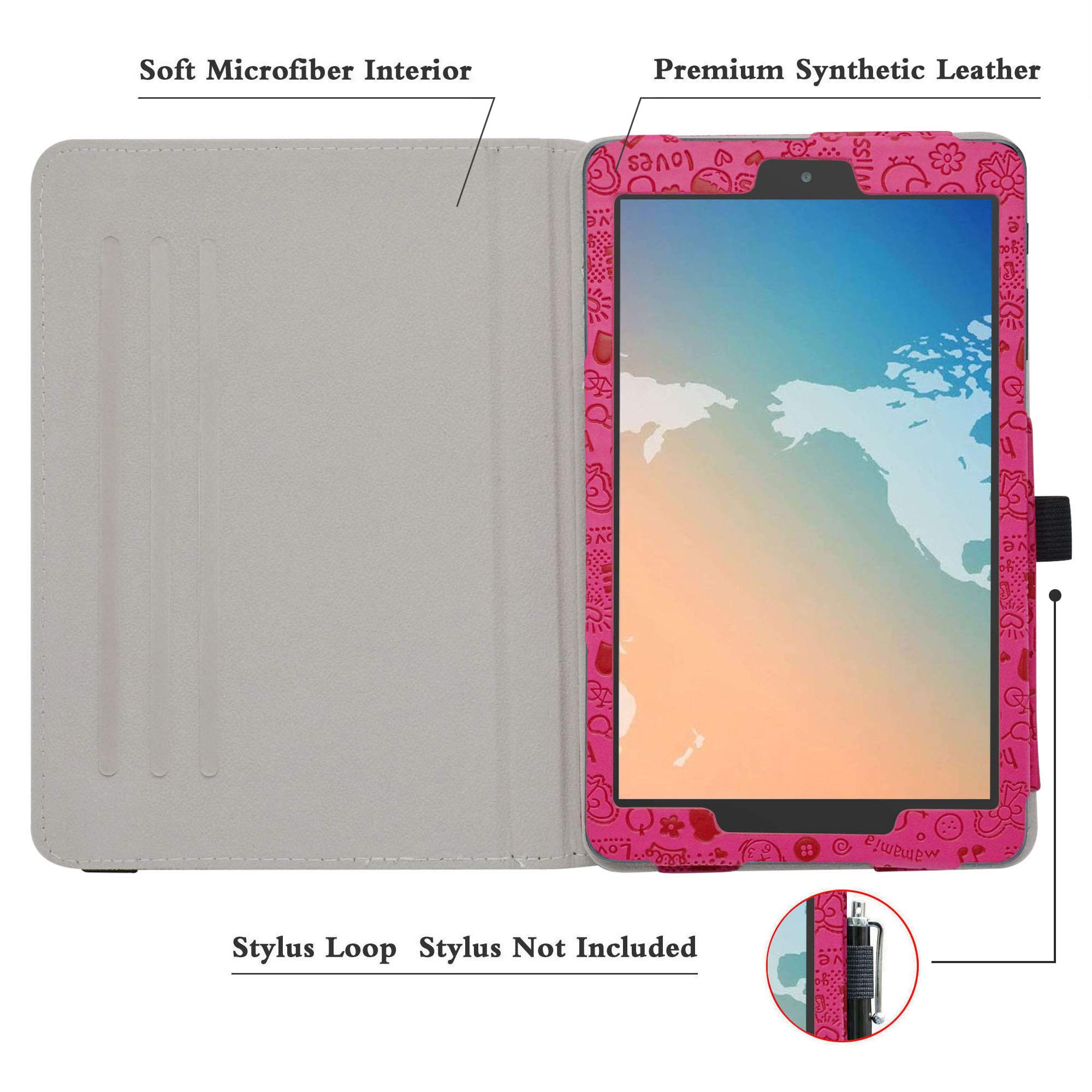 Bige for Alcatel Joy Tab 2 Case, 360 Rotary Stand with Cute Rose Red Pattern Cover for 8" Tablet