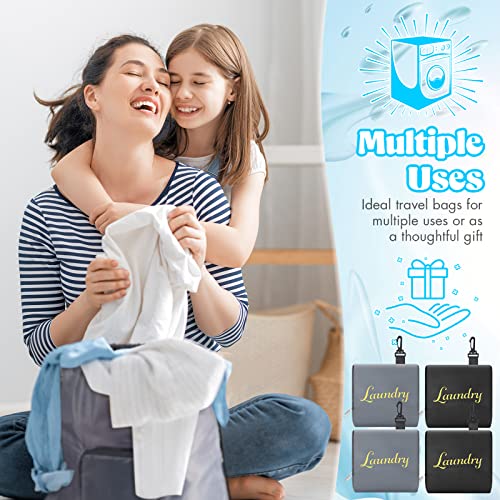 4 Pcs Travel Laundry Bag, Large Dirty Laundry Clothes Bag with Hook and Drawstring for Traveling Suitcase, Expandable and Portable Dirty Clothes Storage Bag for Travel, Camping, Gym, Dorm (Black&Grey)