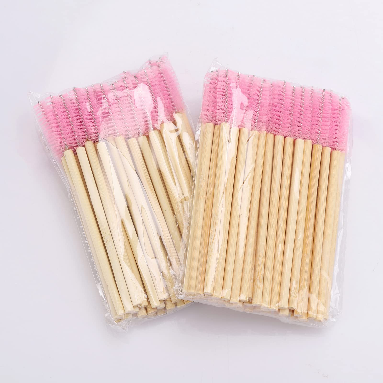 100 Pcs Disposable Mascara Wands, Bamboo Spoolies Brush for Eyelash Extensions, Spooly Eyelash Eyebrow Brushes Lash Wand Applicator Makeup Kits, Pink