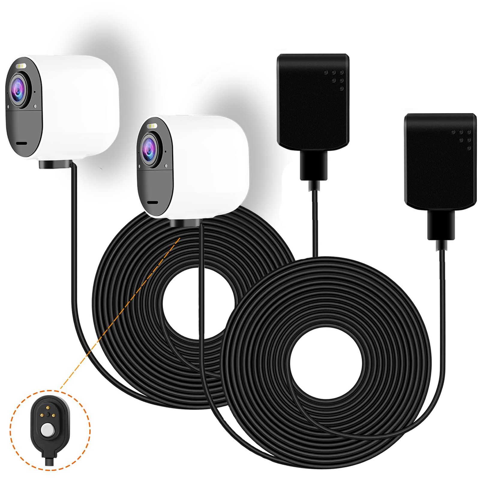 10ft Charging Cable for Arlo Ultra/Ultra 2 and Arlo Pro 3/Pro4 , Indoor Outdoor Magnetic Power Cord with Charger Adapter - 2pack Black (NOT Compatible with Arlo Essential Spotlight)