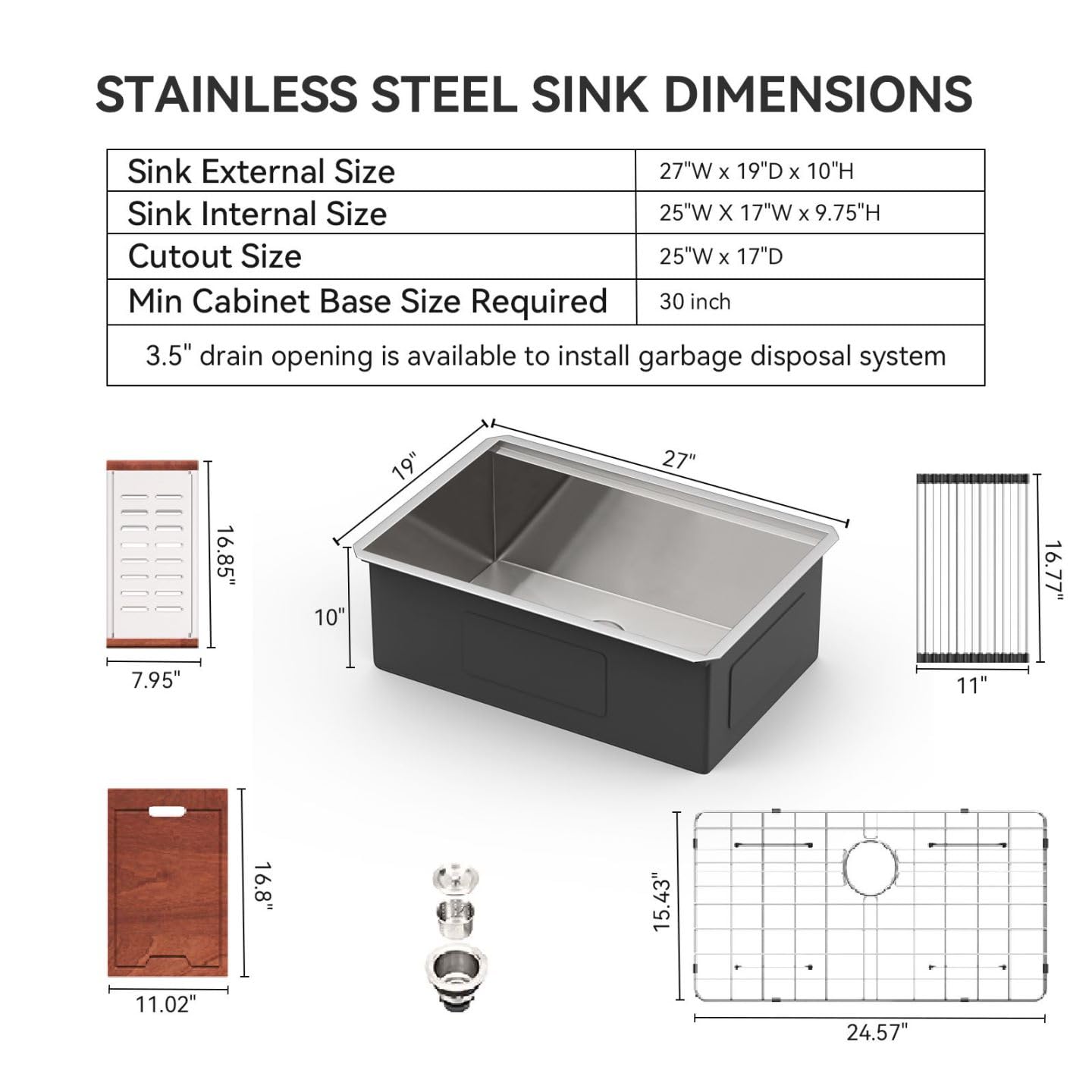 27 Undermount Kitchen Sink - LORDEAR 27x19 Inch 16 Gauge Stainless Steel Kitchen Sinks Under Counter Ledge Workstation Single Bowl Basin