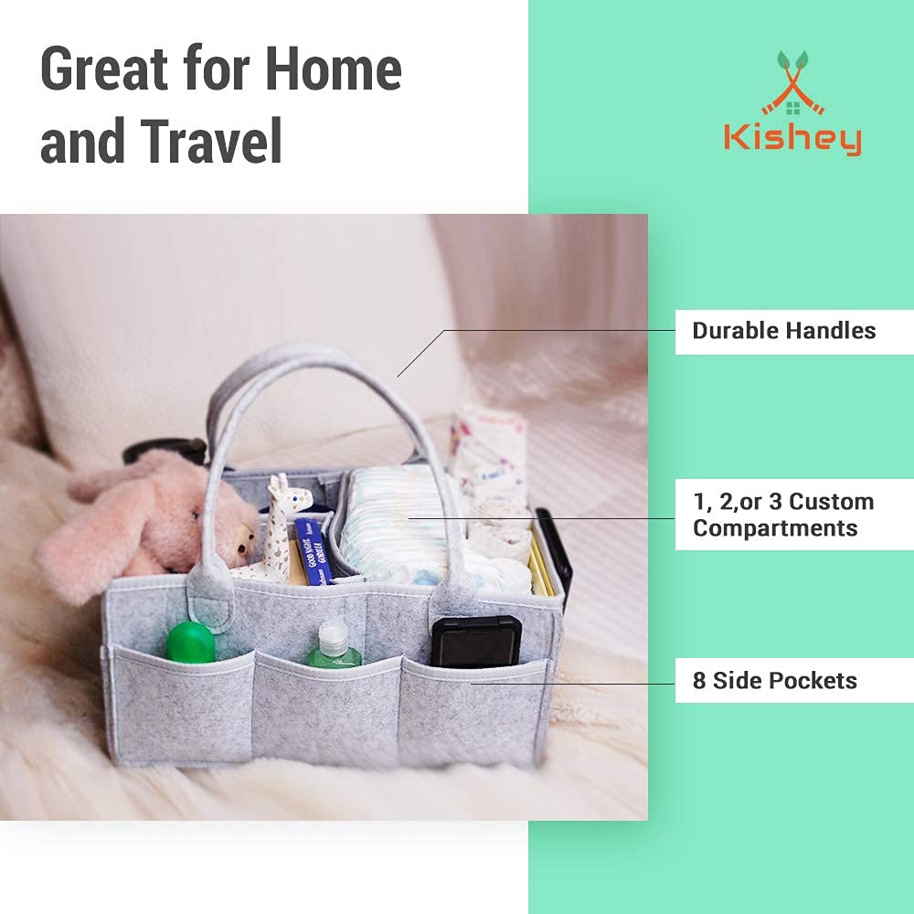 Kishey Baby Diaper Caddy Organizer Nursery Storage Bin - Portable Car Organizer for Baby Travel