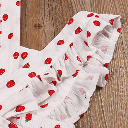 ClickMeForMoreProducts Newborn Baby Girl Strawberry Romper Ruffle Sleeve Bubble Romper Bodysuit with Headband Infant Summer Clothes (12-18months,red strawberry)
