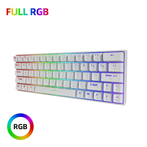 Ractous RTK63P 60% Mechanical Gaming Keyboard RGB Backlit PBT keycaps 63key Ultra-Compact Wired Keyboard Programmable for PC/Mac Gamers,Hot-Swappable Optical Blue Switch (White)
