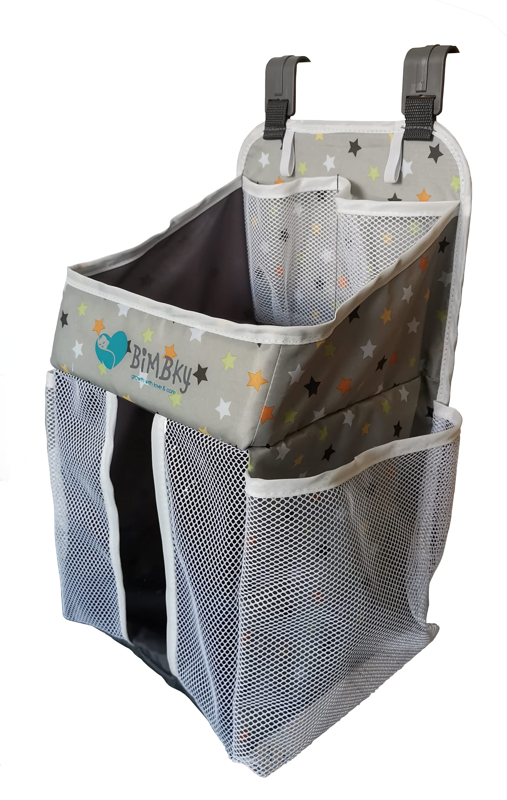 BiMBKy Hanging Diaper Caddy Organizer, Grey, Stacker For Crib, Nursery Storage For Changing Table, Practical And Ideal For Newborn Boy And Girl – 17’’ x 10’’ x 10’’