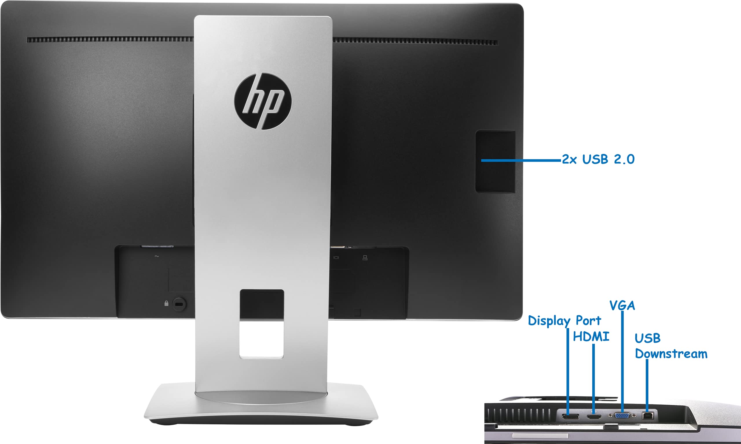 HP EliteDisplay E222 Full HD 22 Inch LED Monitor, 1080p at 60Hz, VGA, HDMI, Display Port, USB 2.0, 178 Degree Viewing Angle, 7ms Response Time, 250 Cd/m Brightness (Renewed), Black & Silver