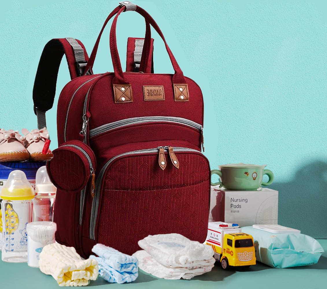 Vviitop Diaper Bag Backpack, Travel Baby Bags with Stroller Straps, Maternity Back Pack for Baby Large Internal Storage 13 Pockets for Mom and Dad (Red)