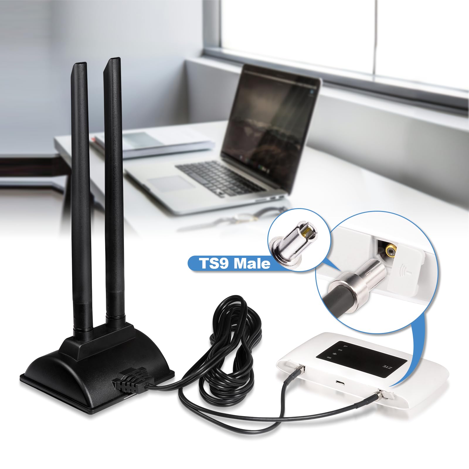 Bingfu 4G LTE Antenna 6dBi Magnetic Base MIMO TS9 Antenna Compatible with Verizon AT&T T-Mobile Sprint 4G LTE Mobile Hotspot MiFi Router Cellular Mobile Broadband Modem USB Modem Dongle Adapter