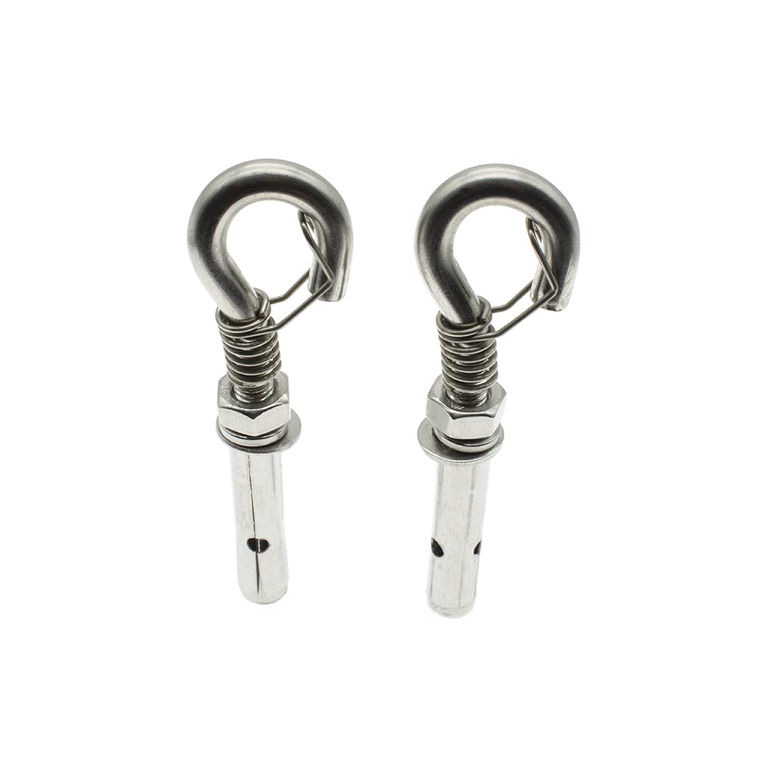 HAJXZH 2Pcs Expansion Hook M8 Open Heavy Duty Expansion Screw Hook Anchor Bolt Cup Concrete Brick Hook 304 Stainless Steel (with Spring Buckle)