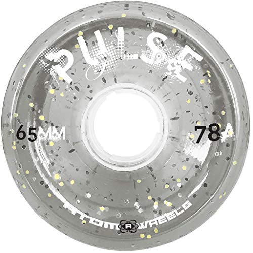 Atom Skates Pulse Outdoor Quad Roller Wheels 78A, Clear Glitter, Set of 8, 65mm x 37mm