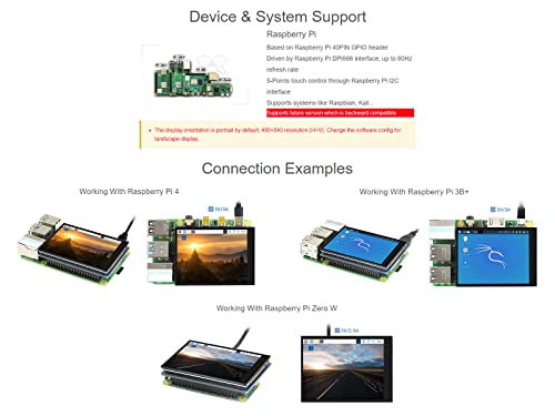 waveshare 2.8inch Screen LCD Compatible with Raspberry Pi 4B/3B+/3B/2B/B+/A+/Zero/Zero W/WH/Zero 2W 480×640 Resolution DPI IPS 5-Points Capacitive Touch Control Optical Bonding Toughened Glass Cover