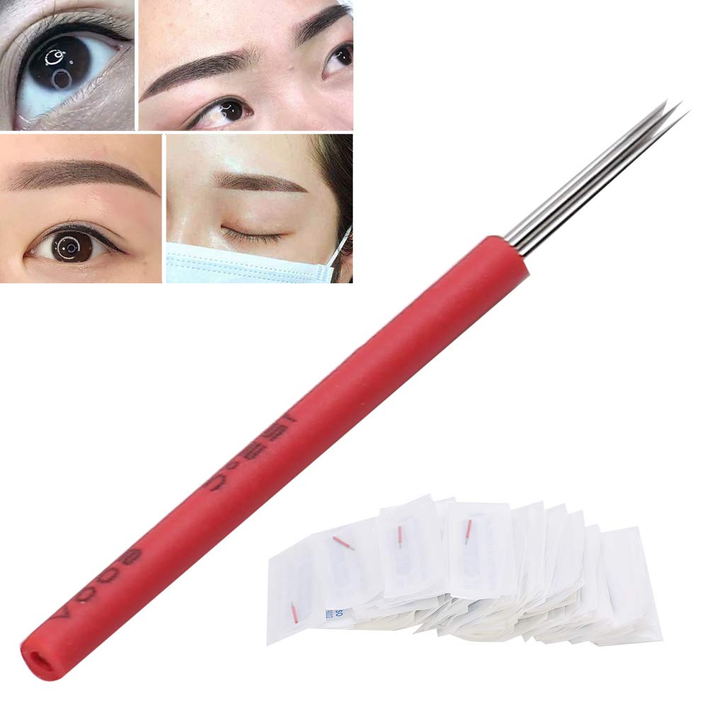 100pcs Microblading Needles Eyebrow Tattoo Needle Semi‑permanent Manual Tattoo Needle Piercing Tattoo Supplies for Beauty Personal Care Tattoo(5RL)