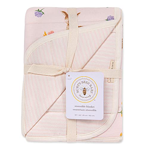 Burts Bees Baby Infant Reversible Blankets 100% Organic Cotton GOTS Certified - Sweet Doe Prints with Quilting Pattern Soft Nursery Blanket with 100% Polyester Fill for Size 30 x 40 Inch